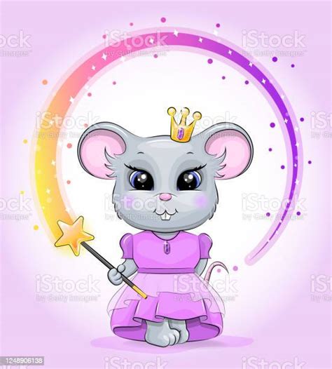 보라색 드레스와 크라운과 마법의 막대기에 귀여운 작은 마우스 공주 0명에 대한 스톡 벡터 아트 및 기타 이미지 0명 공주 귀여운 Istock