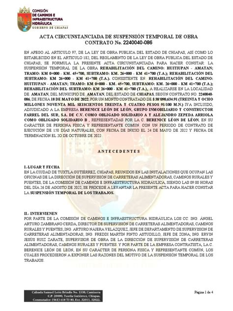 Acta Circunstanciada De SuspensiÓn Temporal Amatan Pdf Conceptos