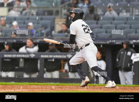 Bronx Ny April 12 New York Yankees Catcher Austin Wells 28 Runs Out A Single During The