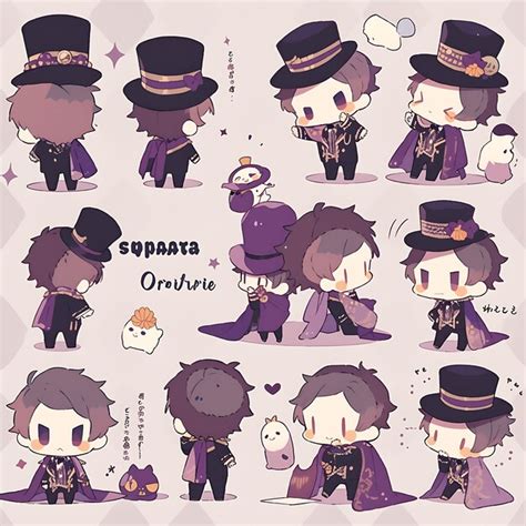 Premium Photo Colorful Male Chibi Kawaii Victorian Gothic Dark Purples Top Hat Turr Cute