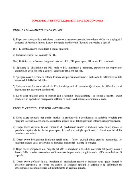 Domande Di Macroeconomia Docsity