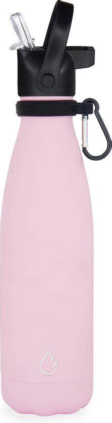 Wattamula Design Eco RVS Drinkfles Pastel Roze Extra Dop Met Rietje