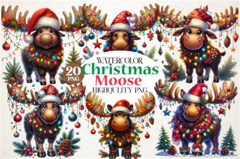 Christmas Moose Clipart Bundle Graphic By Watercolorartist · Creative