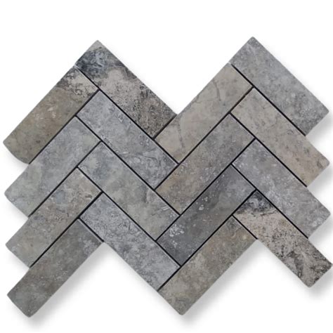 Silver Travertine Herringbone Mosaic Lite Stone