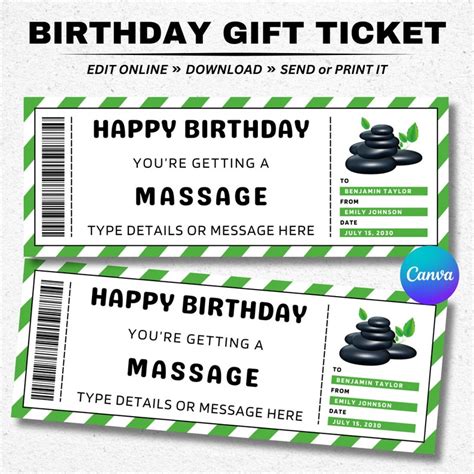 Birthday Massage T Voucher Ticket Template Surprise Spa Relaxing