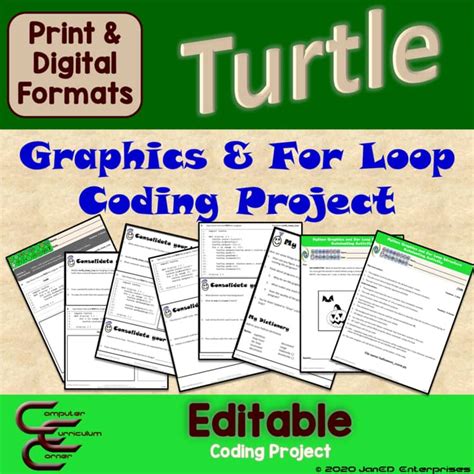 Turtle Graphics And For Loop Coding Project Editable Resource Package