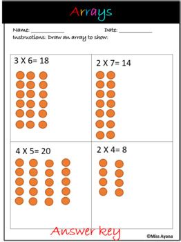 Array Worksheet Multiplication By Miss Ayana Tpt