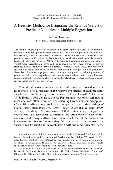 Pdf A Heuristic Method For Estimating The Relative Weight Of