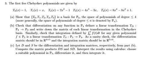 Solved The First Five Chebyshev Polynomials Are Given By T 0 X 1 T 1