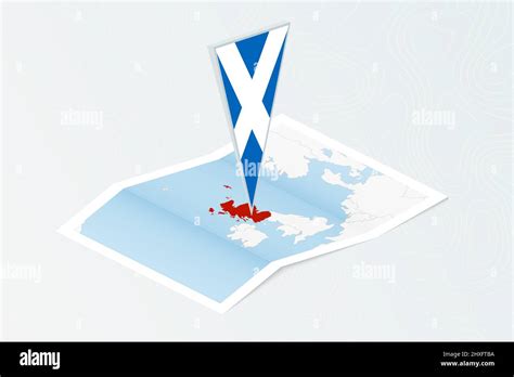 Isometric Paper Map Of Scotland With Triangular Flag Of Scotland In