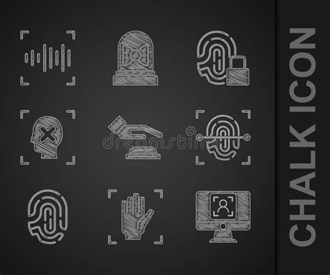 Set Palm Print Recognition Face Fingerprint Rejection Face With Lock And Voice Icon Vector