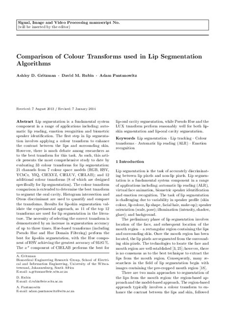Pdf Comparison Of Colour Transforms Used In Lip Segmentation Algorithms