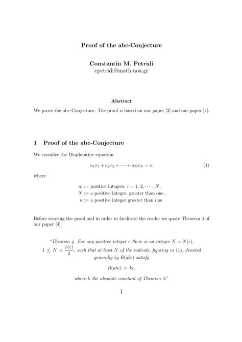Pdf Proof Of The Abc Conjecture