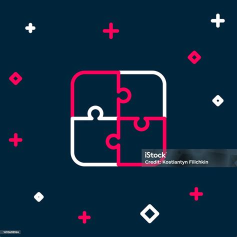 Garis Puzzle Potongan Ikon Mainan Terisolasi Pada Latar Belakang Biru