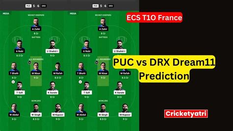 PUC Vs DRX Dream Prediction In Hindi Fantasy Cricket Pitch Report Dream Team T Match