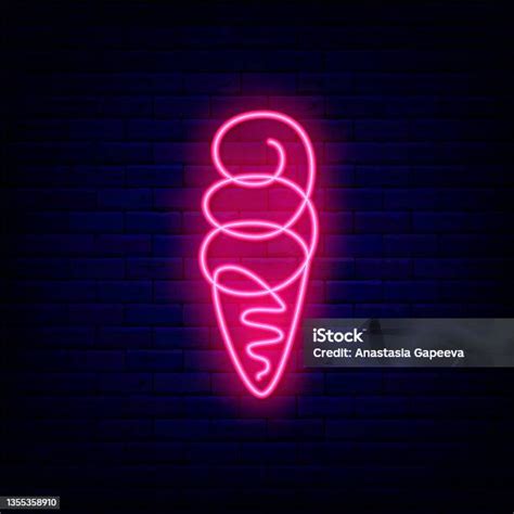 아이스크림 콘 네온 아이콘 한 줄 도면 사탕 가게 엠블럼 여름 디저트 격리된 벡터 그림 0명에 대한 스톡 벡터 아트 및 기타