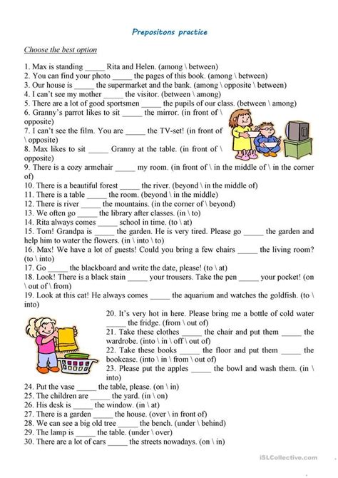 Preposition Worksheets For Grade 10