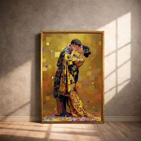 Gustav Klimt Inspired Golden Kiss Canvas Wall Art Print Luxurious