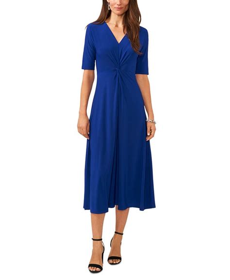 Msk Womens V Neck Twist Front Elbow Sleeve Midi Dress Macys