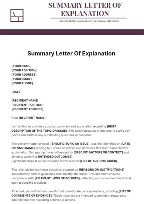 free summary letter of explanation template to edit online