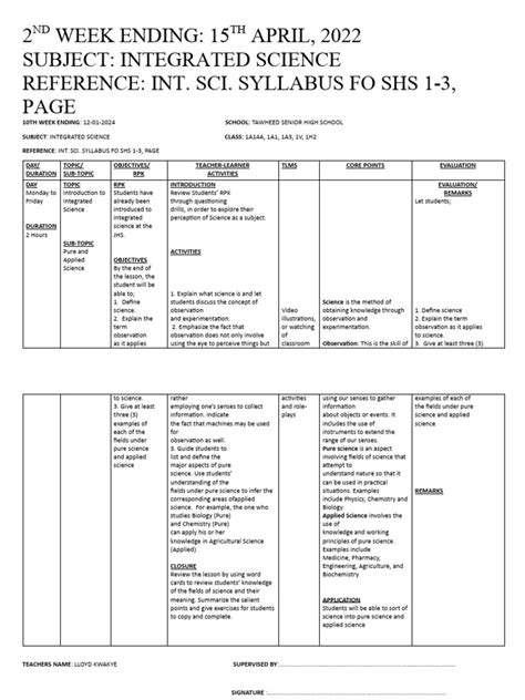 Shs 1 Int Sci Lesson Notes Pdf Scientific Method Science