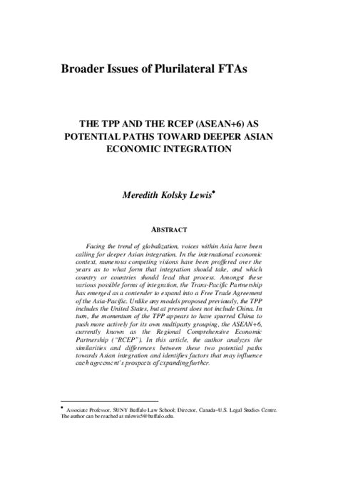 Pdf The Tpp And The Rcep Asean＋6 As Potential Paths Toward Deeper