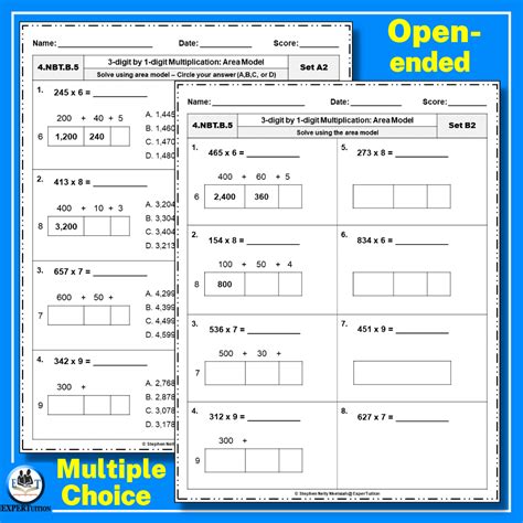 3 Digit By 1 Digit Area Model Multiplication Worksheets Expertuition