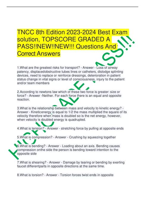 Tncc 8th Edition Best Exam Solution Topscore Graded A Passnewnew