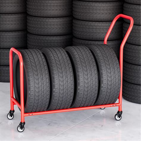 Rolling Tire Cart For Garage Spare Tire Storage Rack Indoor Outdoor