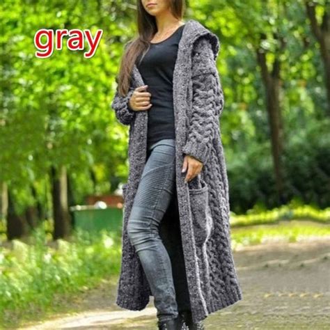Hot Autumnwinter Fashion Womens Coat Knit Hooded Sweater Loose Mid