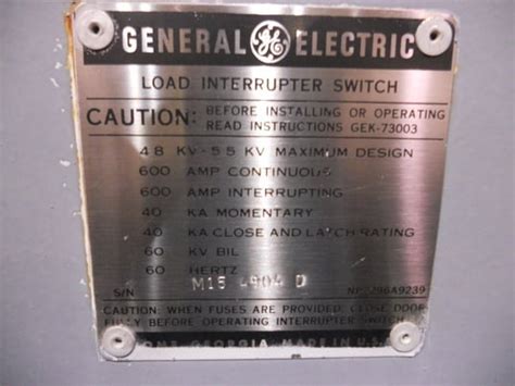 600 Amp General Electric Load Interrupter Switch 4160 Volts 4 8 5 5 Kv Max For Sale