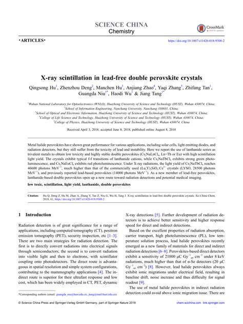 Pdf X Ray Scintillation In Lead Free Double Perovskite Crystals