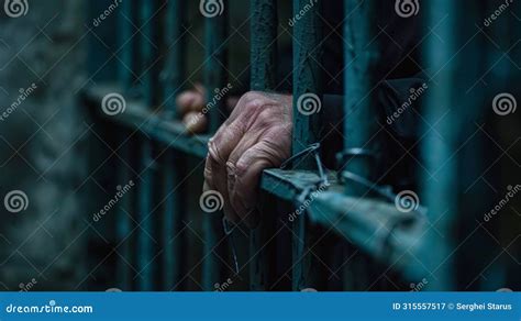 A Manand X27s Hands Are Behind Bars In A Prison Cell Ai Stock Image