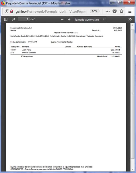 Cómo generar el archivo txt de nómina del Banco Provincial con