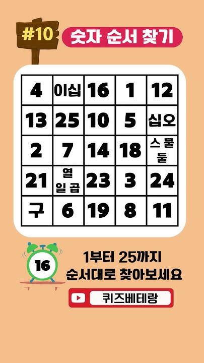 1부터25까지 순서를 시간 안에 찾는다면 상위 1~ 치매예방두뇌건강숫자퀴즈인지력관찰력50대60대뇌건강뇌운동숫자찾기재미있는퀴즈집중력강화 Youtube