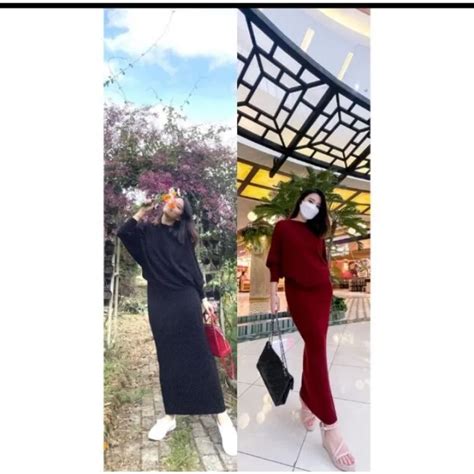 Sixty Clothing Setelan Rajut Batwing Polos Termurah Knits Set Wanita