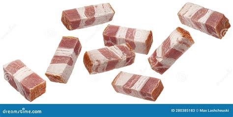 Italian Pancetta Bacon Cubes Isolated On White Background Stock Image
