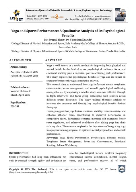 Pdf Yoga And Sports Performance A Qualitative Analysis Of Its