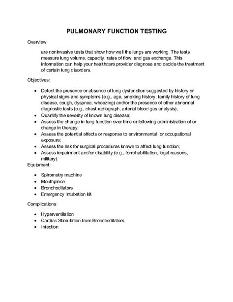 Pulmonary Function Testing Pft Checklist Guidelines And Procedures
