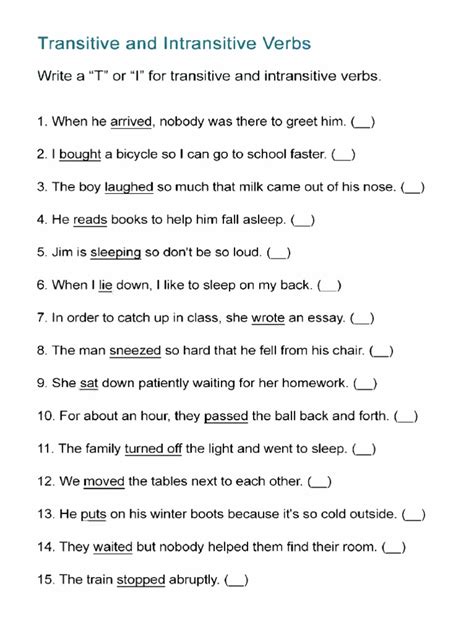 Transitive And Intransitive Verbs Worksheet Pdf