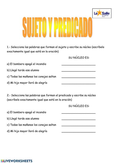 Sujeto Y Predicado Pdf Y Ficha Online Sujeto Y Predicado Oraciones