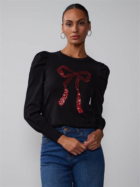 Long Puff Sleeve Crew Neck Sequin Sweater New York And Company