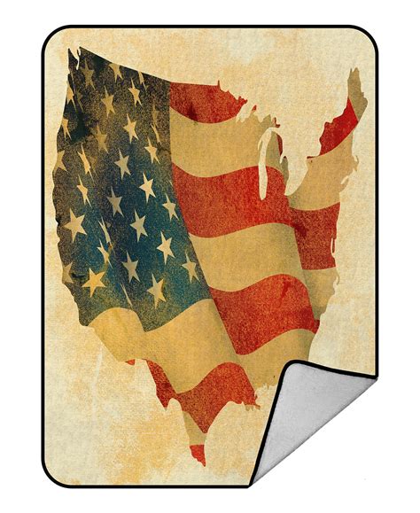 Phfzk Vintage Grunge Usa Map Blanket American Flag Fleece Blanket