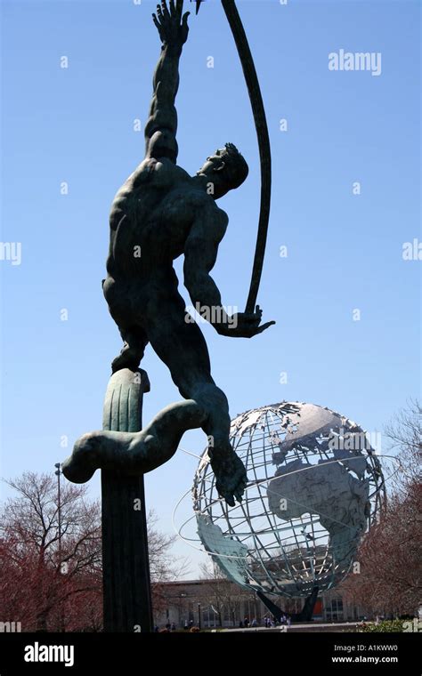 Sculpture Of The Rocket Thrower And The Unisphere At The World Fair