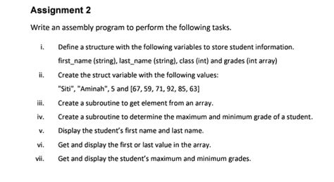 Solved Assignment Write An Assembly Program To Perform The Chegg