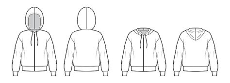 팔꿈치 소매가 있는 Zipup Hoody 스웨트셔츠 테크니컬 패션 일러스트레이션 세트 릴렉스 바디 줄무늬 옷자락 드로스트링 0