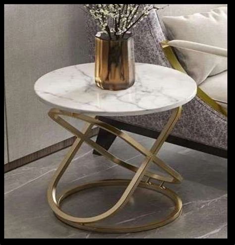 Luxury Round Marble Top Side Table With Gold Metal Base Adaa Impex