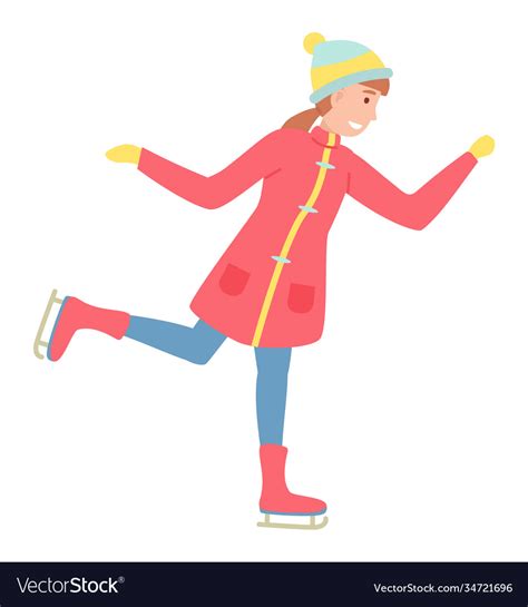 Ice Skating Girl On Frozen Surface Cartoon Vector Image