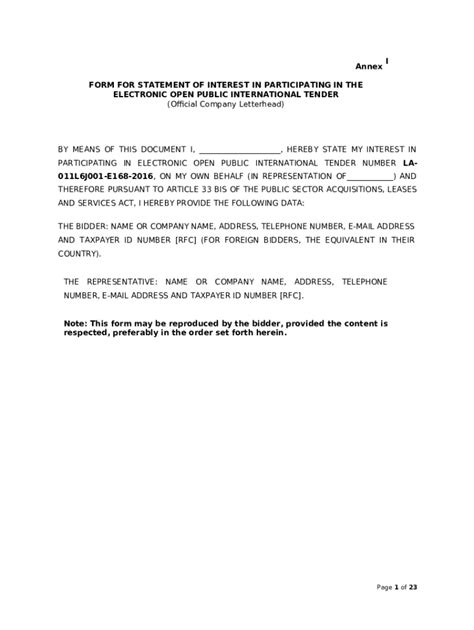 Tender Declaration Doc Template Pdffiller