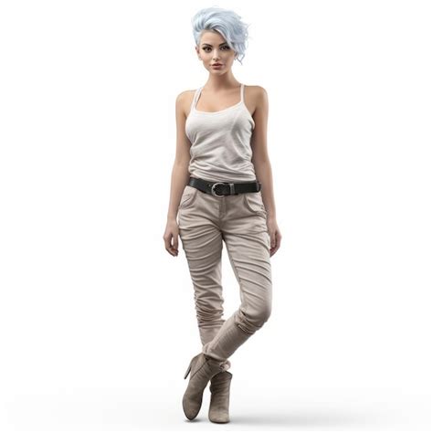 Premium Photo 3d Victoria Full Body Pixie Hairstyle On White Background